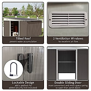 Outsunny 11' x 9' Steel Garden Storage Shed Outdoor Metal Lean to Tool House with Double Sliding Lockable Doors & 2 Air Vents, Grey