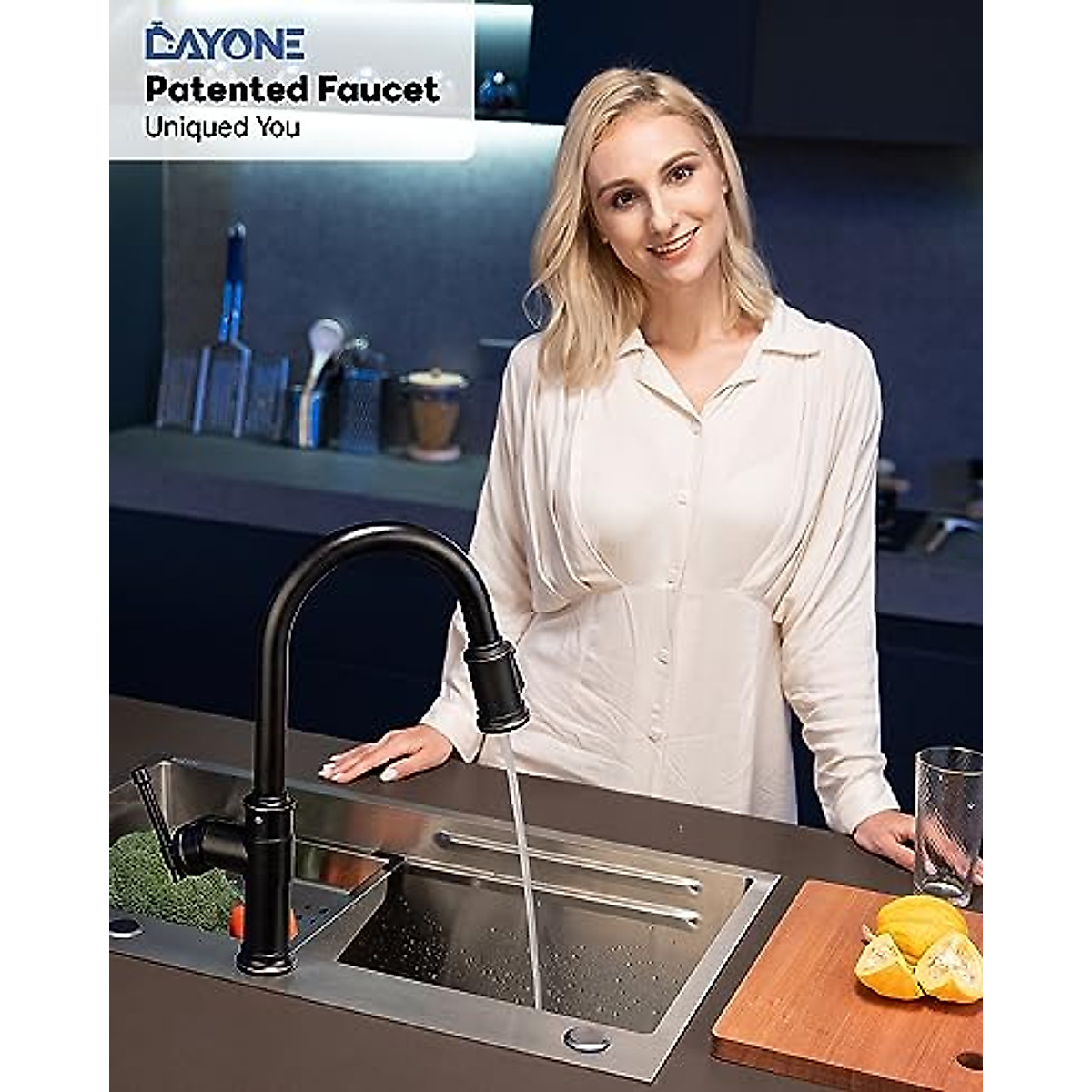 Antique Oil Rubbed Bronze Kitchen Sink Faucet with Soap Dispenser, DAYONE Pull Down Farmhouse Faucet for Sink with 3 Mode Sprayer, Single Handle High Arc, DAY-APS136-ORB