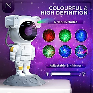 Modern Mercantile Astronaut Light Projector - 4.72" x 4.45" x 8.98" Galaxy Night Light Projector with Moon Base, Cable, Remote and Manual, 6 Color Nebulae, 360 Degree Rotation Space Projector