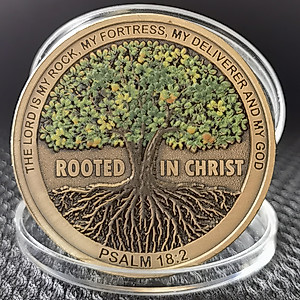 Rooted in Christ The Lord is My Rock, My Fortress, My Deliverer Faith-Based Christian Challenge Coin Bible Verse Gift (Single Coin)