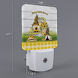 Plug-in Night Light,Gnome Sunflower Truck Yellow Plaid Wall LED Lamp with Sensor Auto Dusk to Dawn Sensor,Farm Green Grass Rustic Plank Nightlights for Bedroom Bathroom Kitchen Hallway Stairs Decor