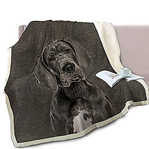 BlessLiving Grey Great Dane Throw Soft Blanket Sherpa Fleece Lined Blanket Pet and Dog Lovers Home Throw Blankets (Twin, 60 x 80 Inches)
