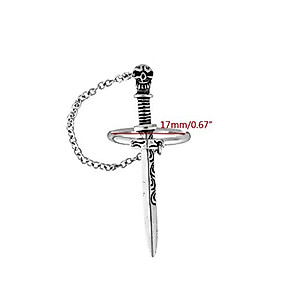 angwang Ring,Gothic Punk Skull Sword Movable Plug-in Finger Ring Medieval Knight Dagger Chain Ring Band Vintage Statement Jewelry Silver