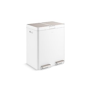 KOHLER K-23828-WST 82-Liter Stainless Steel Dual-bin Step Trash can, White Stainless