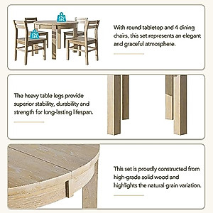 Lonfencr Round Dining Table Set for 4, Circle or Oval Extendable Table with 4 Dining Chairs,5 Piece Kitchen Table Set with Drawer, Dining Room Set for Apartment,Bistros and Farmhouse,Natural