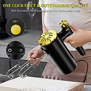 Hand Mixer Electric, 500W Power Handheld Mixer with Continuously Variable Speed Control + Eject Button + 5 Stainless Steel Accessories Kitchen Mixer for Easy Whipping, Baking, Cake (Black + Gold)