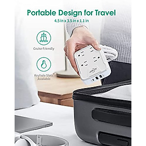 Power Strip with 4 Wide Outlets 3 USB Ports (1 USB C-PD) 5ft Flat Plug Extension Cords Compact for Travel, Cruise Must Haves, Dorm Room Essentials