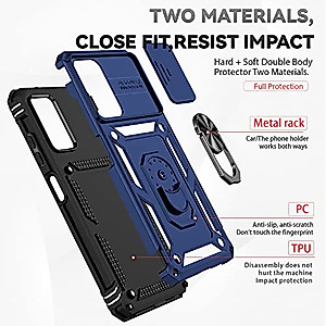 for Samsung Galaxy A03S Case with Slide Camera Cover HD Screen Protector [Military Grade 16ft. Drop Tested] Magnetic Ring Holder Kickstand Protective Phone Case for Samsung Galaxy A03S, Navy Blue