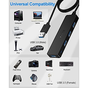 Aceele 4 Port USB 3.0 Hub with 4ft Extended Cable, Ultra Slim USB Type C to USB 3.0 Hub Adapter, USB C Hub for MacBook Pro iMac Samsung Galaxy Note 10 S10 S9 LG Google Chromebook Pixelbook Dell XPS