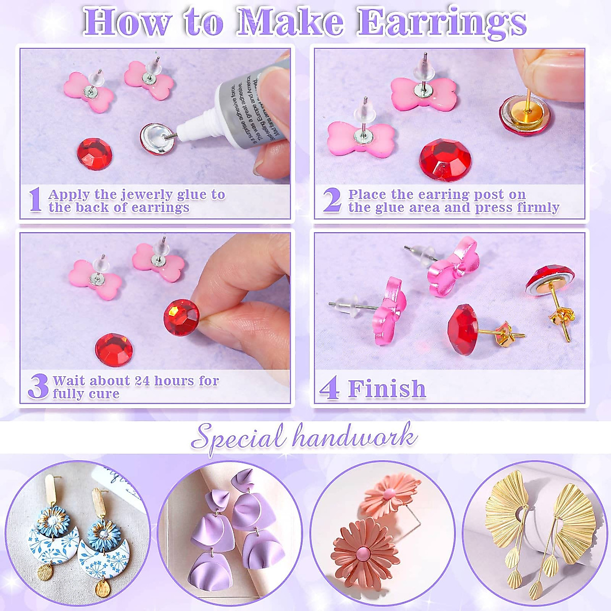 anezus Jewelry Glue with Earring Posts for Jewelry Making, 600pcs Stainless Steel Earring Posts and Backs Silver and Gold Earring Posts with Rubber Earring Backs for Earring Making Supplies