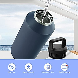 BJPKPK Half Gallon Water Bottle Insulated, with Handle, Dishwasher Safe 64oz, Leakproof BPA Free Water Jug, Large Stainless Steel Bottle for Sports, Navy Blue