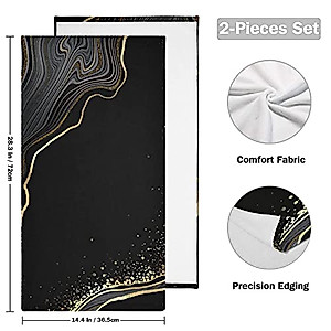 Bath Towels Set of 2 Hand Towels for Bathroom Cotton Abstract Black Marble Gold Line Decorative 28x14in Absorbent Soft