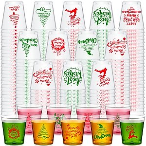Yaomiao 300 Pieces Christmas Plastic Glasses 2 oz Christmas Party Transparent Cups Bulk Disposable Plastic Drinking Tasting Cups Christmas Shot Glasses for Adults for Whiskey Xmas Party Supplies