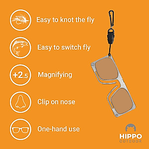 Fly Fishing Magnifying Glasses - Easy to tie/Change The Fly, Standing in The River, with Magnifier Reading Glasses. Featuring Clip-on Nose, Clips Release and One-Handed Use. Hippo Outdoor 8290
