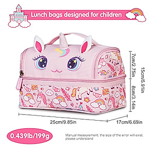 NOHOO Kids Lunch Bag, Insulated lunch bag Cooler Reusable Bilayer Lunch box tote for Women, Girls, Men, Boys, Schools, Offices, Work, Travel, Picnic,Party(Unicorn)