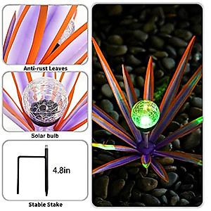 menoha 2 PCS Tequila Rustic Sculpture,Rustic Hand Painted Metal Agave Plant,DIY Metal Plant Garden Yard Sculpture,Lawn Home Ornaments Stakes Outdoor Decor Garden (Purple++Ball)