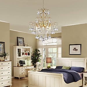 WUZUPS Crystal Chandelier 5-Light Pendant Ceiling Light Modern Lighting Fixture for Bedroom Hallway Bar Kitchen Bathroom, H 22.6'' x W 19.2'', E12 Base, Gold