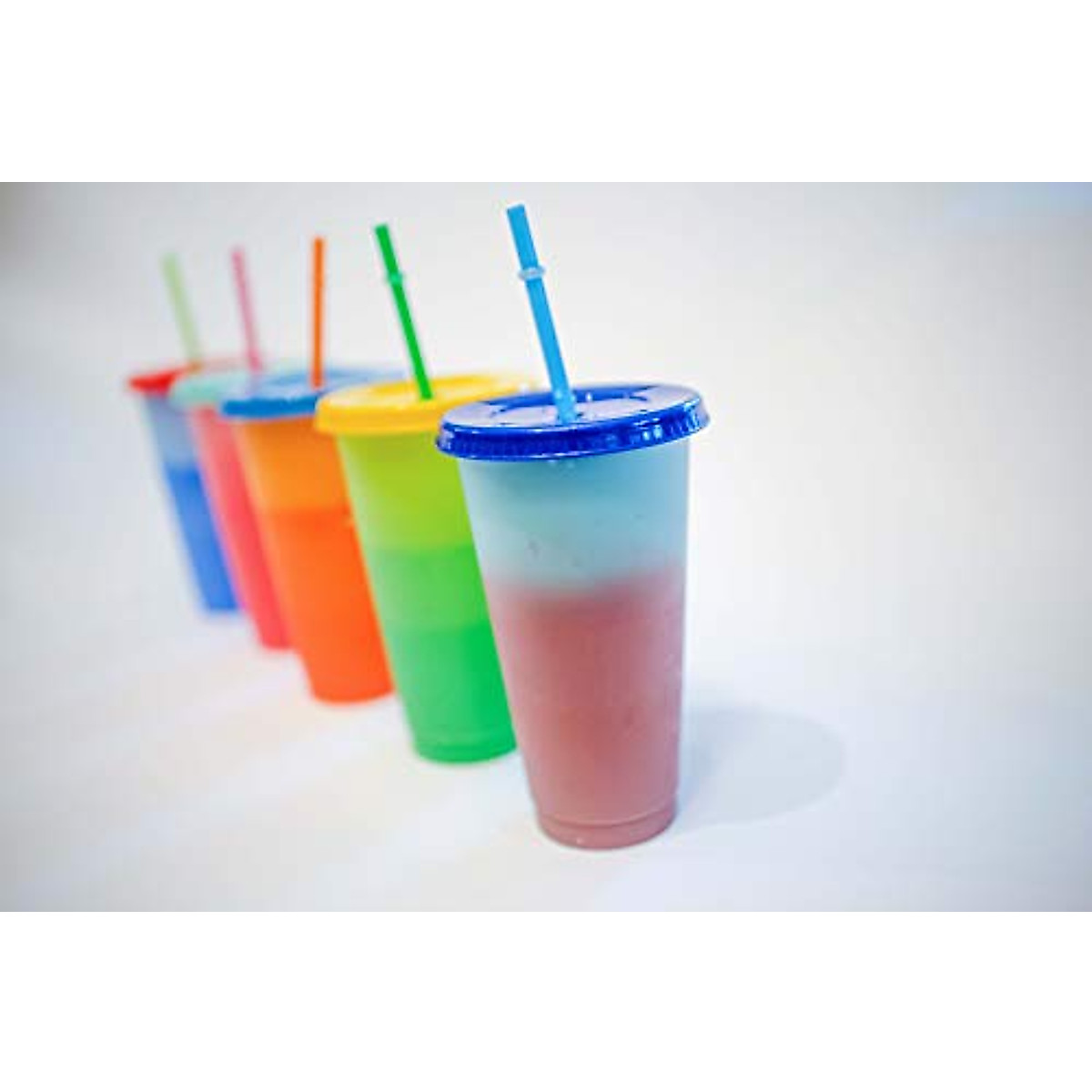 Color Changing Cups: 24oz Cold Cups - 5 Reusable Cups, Lids and Straws - Stocking Stuffers - Christmas Present, Set of 5, …