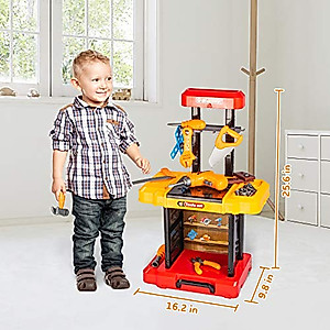 Kids Tool Bench with Electric Drill Toddler Workbench Tools Set for Kids Pretend Play Learning Toy Tool Set, Indoor & Outdoor Toys for 2 Year Old Boys Toy