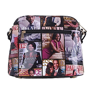 SG SUGU Glossy Magazine Cover Lightweight Medium Dome Crossbody Bag Michelle Obama Purse | Black