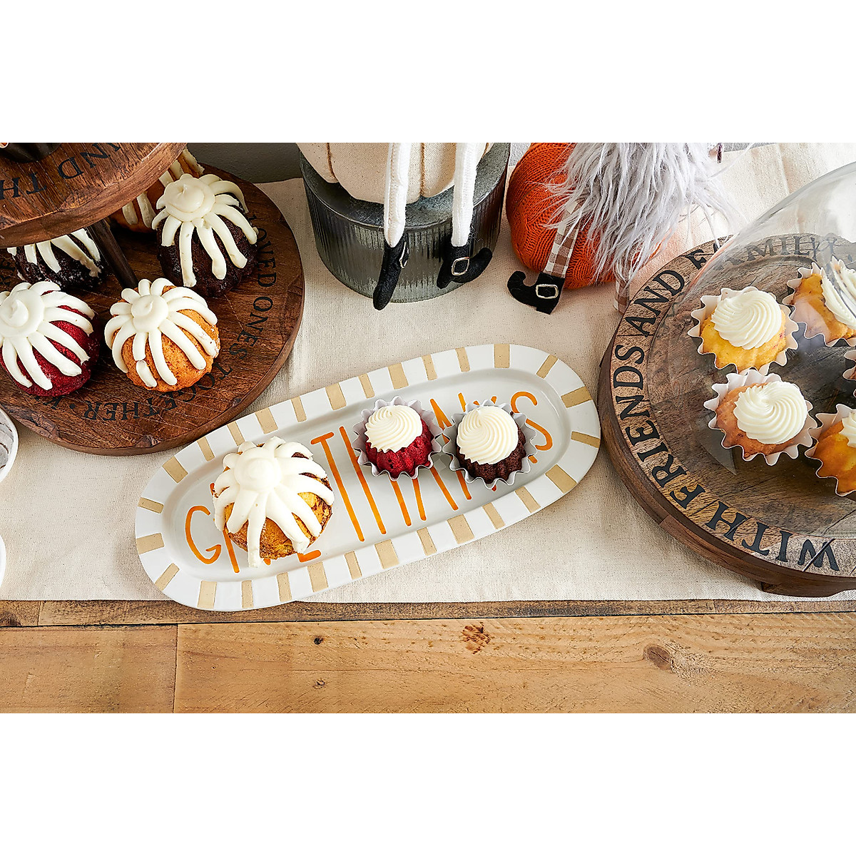 Mud Pie Thanksgiving Painted Give Thanks Hostess Set, Cream, Orange, 7" x 16"