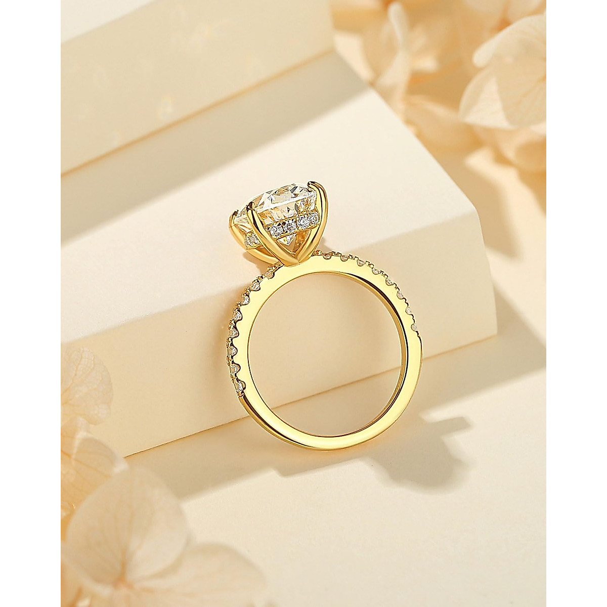 RURULUYA 3.5CT Oval Cut Engagement Rings for Women,Simulated Diamond Ring,925 Sterling Silver 18K Yellow/White Gold Plated Promise Ring (Yellow Gold(3.5CT), 6)