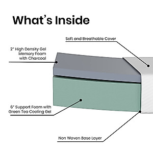 Flash Furniture Jasmine 8 Inch Green Tea Memory Foam Mattress - Charcoal Infused - Supportive Pressure Relief - CertiPUR-US Certified Foam - King Mattress in a Box