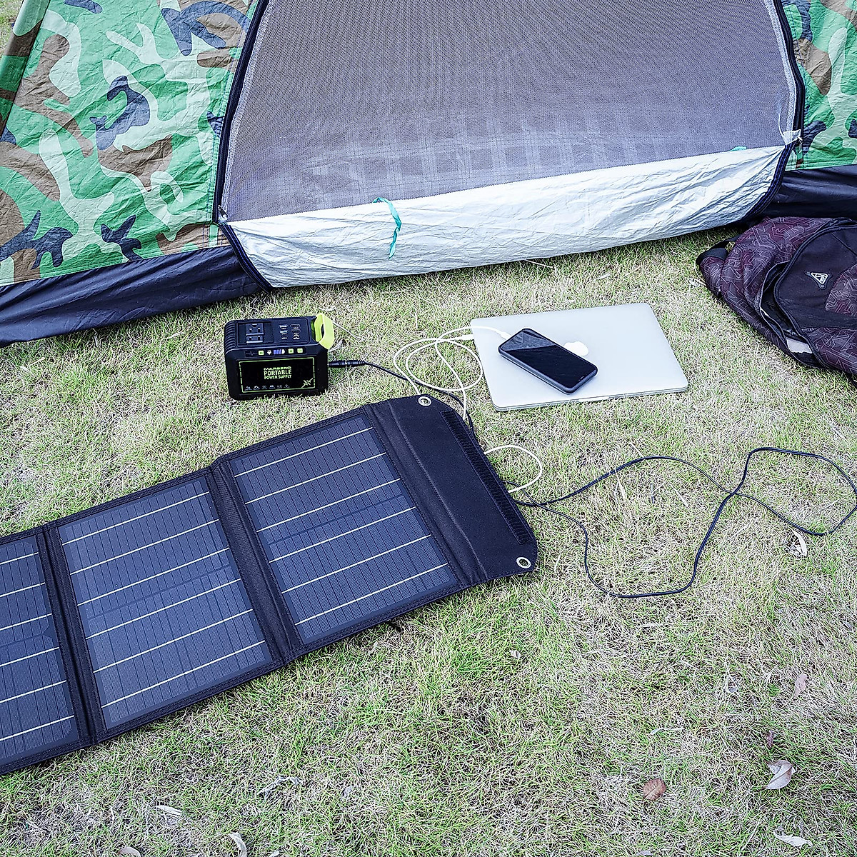 MARBERO 30W Solar Panel, Foldable Solar Panel Battery Charger for Portable Power Station Generator, iPhone, Ipad, Laptop, QC3.0 USB Ports & DC Output(10 Connectors) for Outdoor Camping Van RV Trip
