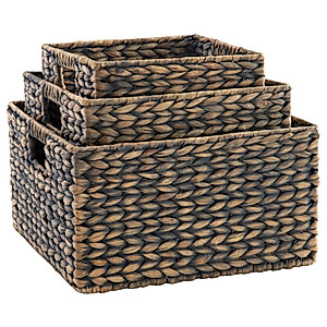 Signature Design by Ashley Elian Farmhouse Woven Wicker 3 Piece Nesting Basket Set, Gray