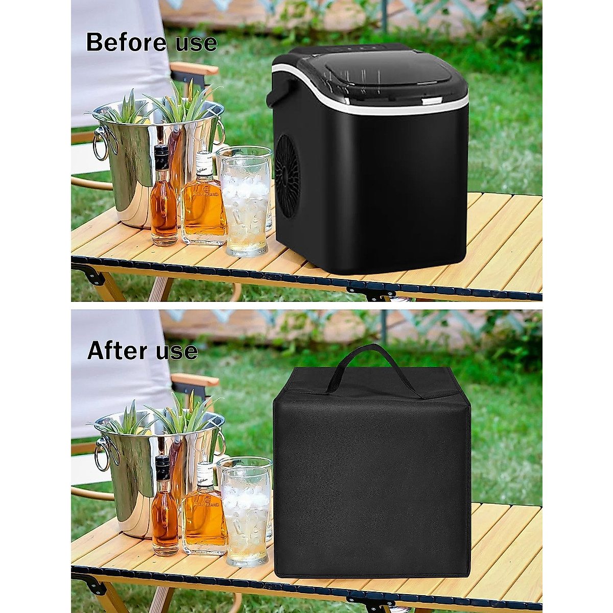 Countertop Ice Maker Cover Heavy Duty Nylon Material Waterproof Dust Cover Case Compatible With Electactic Countertop Self-Cleaning Ice Maker Machine ICE91122 Black 13.8"Dx11"Wx11"H