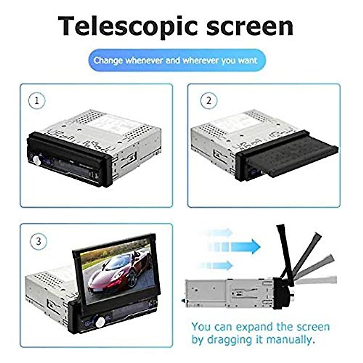 Regetek Single Din Car Stereo 7 inch Bluetooth Car Audio Video Player RDS FM AM Car Radio Player USB/AUX/TF HD Telescopic Retractable Capacitive Touch Screen