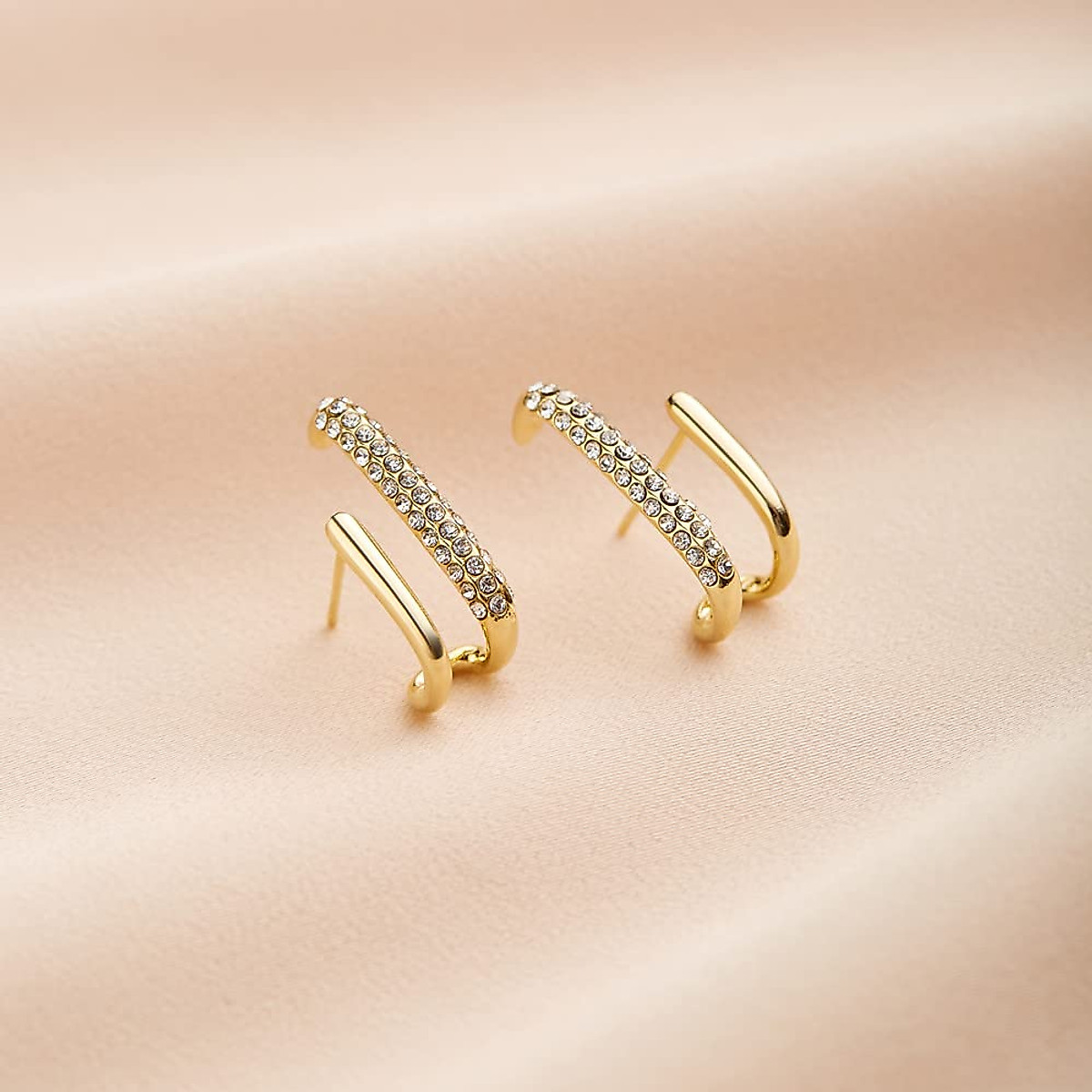 Bar Earrings Gold Bar Stud Earrings Type C Thick 14K Gold Plated Simple Hypoallergenic Jewelry Gifts For Women
