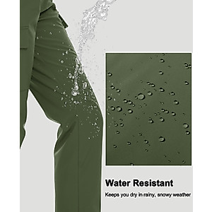 MAGCOMSEN Womens Fleece Lined Pants Winter Hiking Softshell Pants Army Green Waterproof Insulated Snow Ski Pants Cold Weather, L