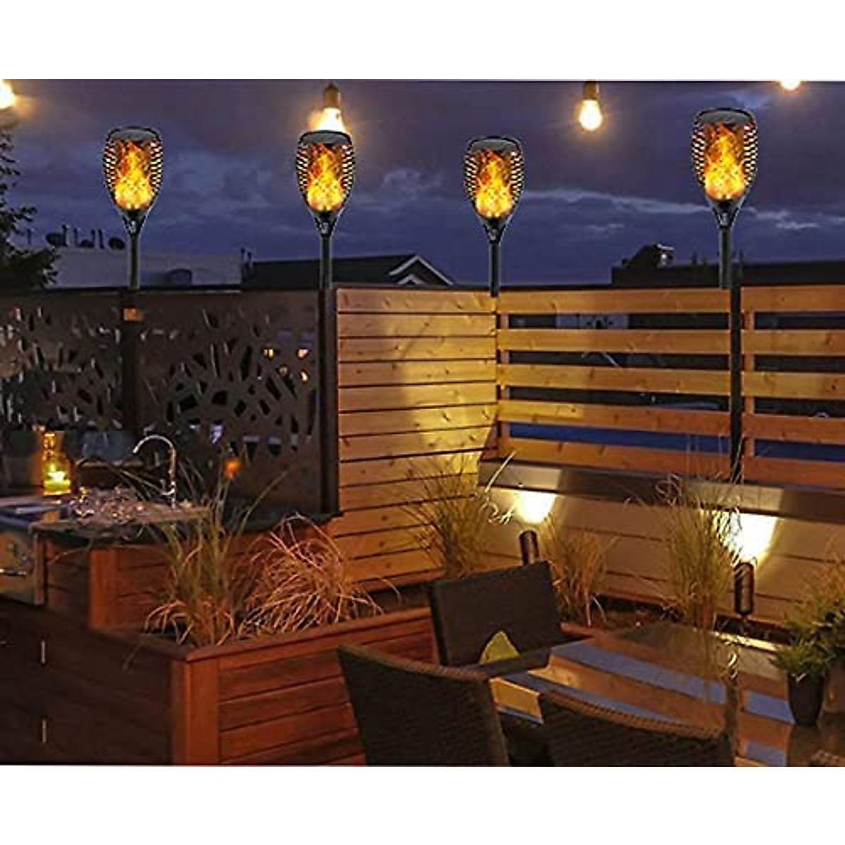 Solar Landscape Path Garden Lights Outdoor 3 in 1 Adaptors Deck Lighting Fence Post Light Dancing Flickering Flame Torch LED Wall Lamp Waterproof for Yard Porch Patio 4 Pack