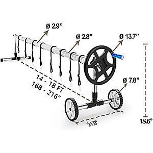 Pool Cover Reel Set 18FT Solar Pool Cover for Inground Swimming Pools，Aluminum Solar Swimming Inground Pool Cover Reel Set