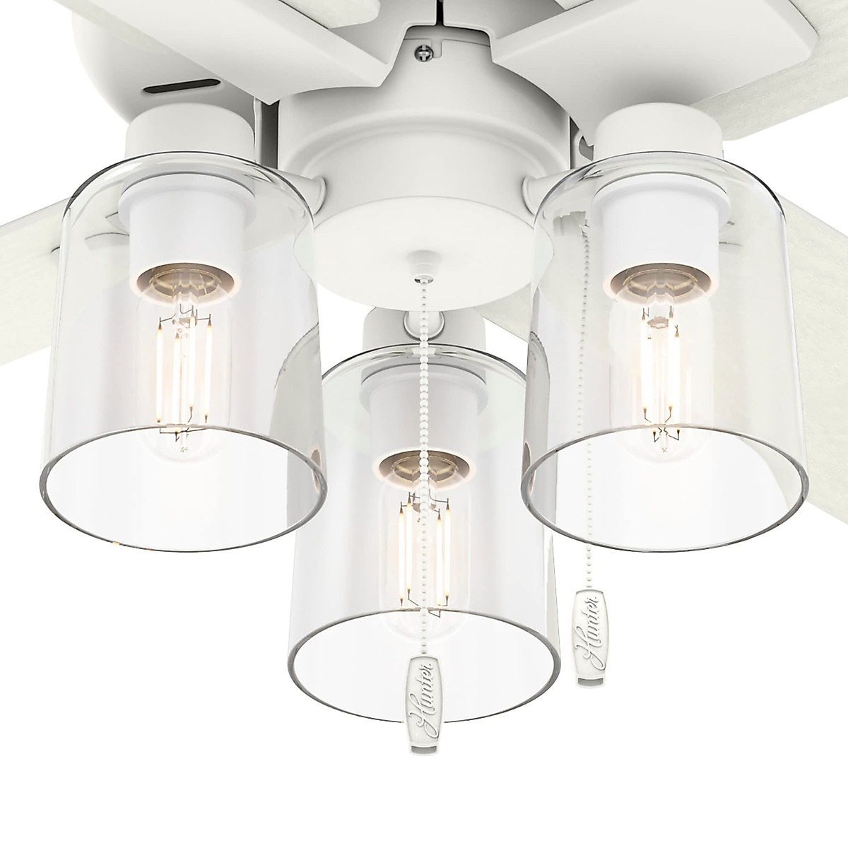 Hunter Pelston Indoor Ceiling Fan with LED Light and Pull Chain, 52", Matte White
