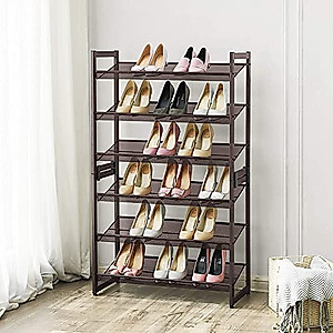 SONGMICS 3-Tier Shoe Rack Storage, Adjustable Metal Mesh Shoe Organizer Stand, Flat or Angled Stackable Shoe Rack Shelf for 9-12 Pairs, Shoe Tower for High Heels, Sneakers, Closet, Entryway, Bronze