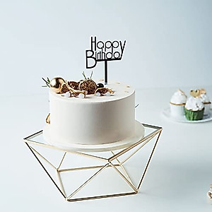 Efavormart 10" Square Gold Metal Geometric Cake Stand Gold Cake Riser with Glass Top Glossy Metallic Finish for Dessert Cupcake Pastry Candy Display Plate Event, Birthday Party