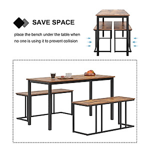SogesPower 55.1 inches Dining Table Set,3-Pieces Kitcen Table Set for 2 Person Kitchen Breakfast Table Chair Set Pub Table and Chairs Set with 2 Bench Suitable for Kitchen Dining Room,Retro