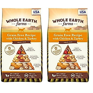Whole Earth Farms Natural Grain Free Dry Kibble, Wholesome and Healthy Dog Food, Chicken and Turkey Recipe - 4 LB Bag (Pack of 2)