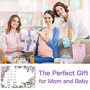 SPOKKI 6 PCS Baby Monthly Milestone Blanket Girl, 60''x40''Fleece Monthly Blanket Newborn with Headband for Photography Background Prop and Mom Nursery Shower Gift (Purple)