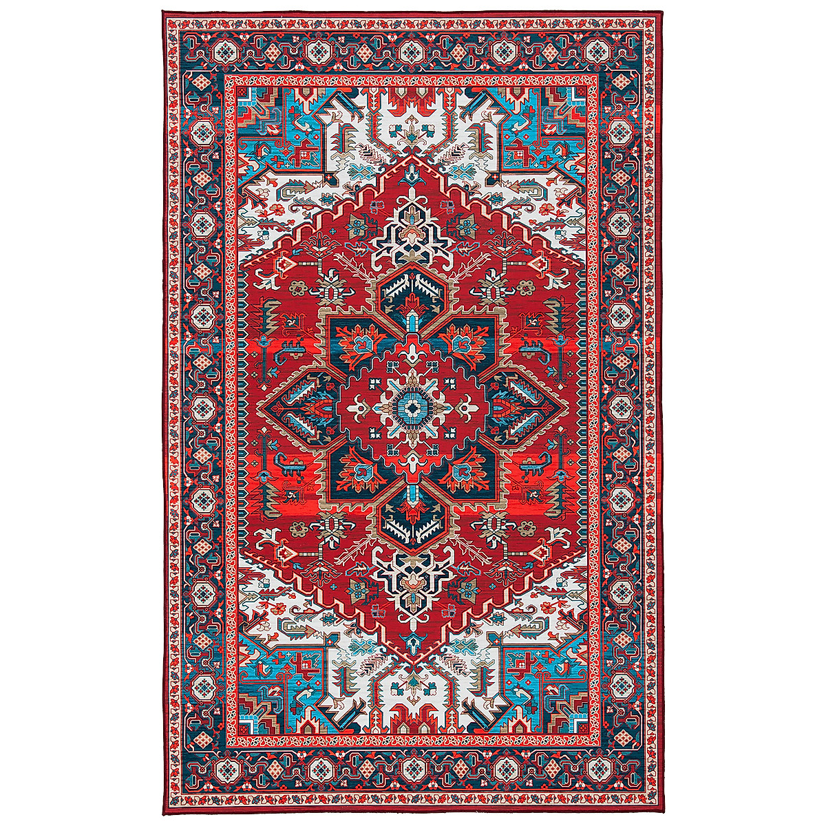 SAFAVIEH Tucson Collection Area Rug - 6'6" x 9', Red & Blue, Medallion Design, Non-Shedding Machine Washable & Slip Resistant Ideal for High Traffic Areas in Living Room, Bedroom (TSN101Q)