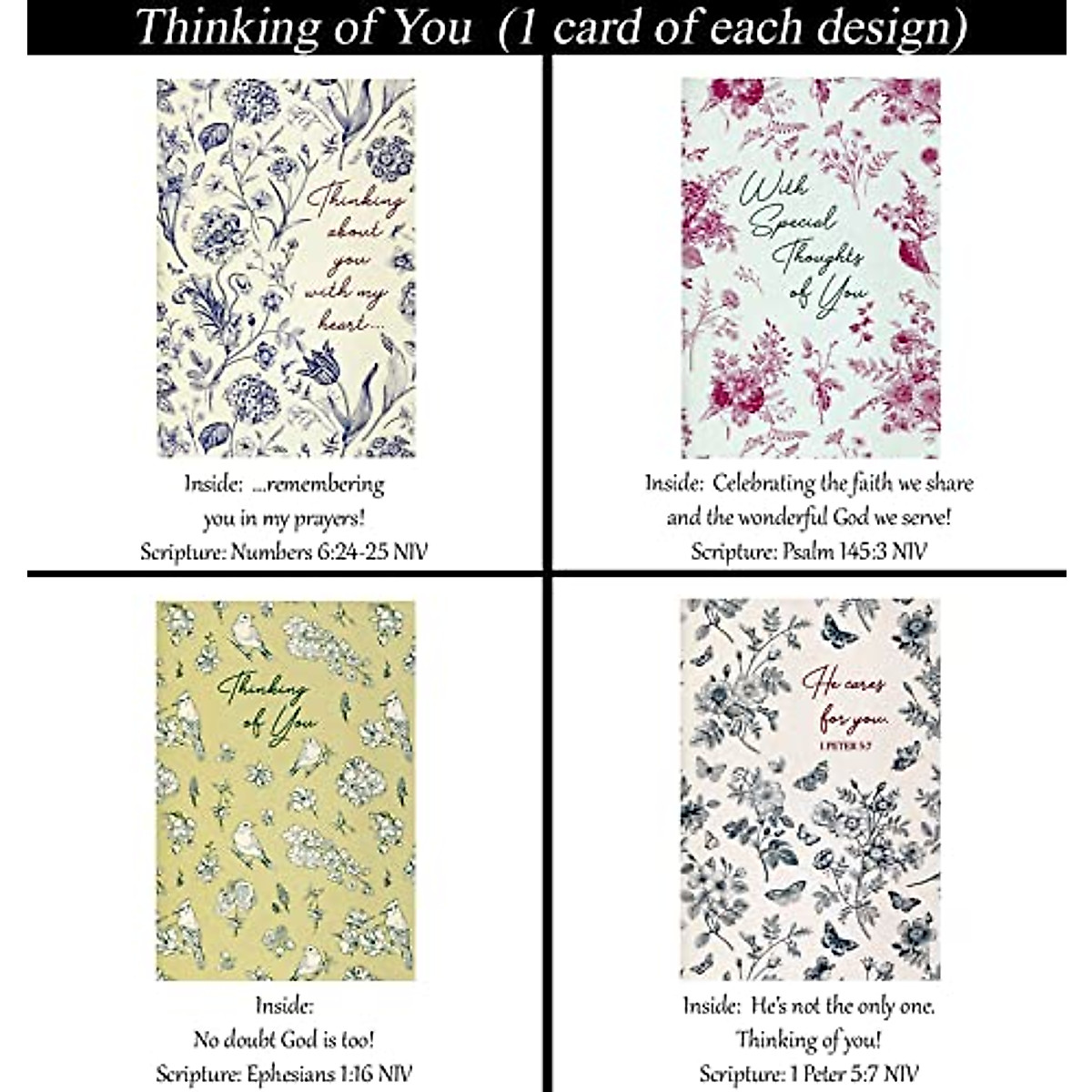 Thinking of You Cards (No Repeated Cards) 32 Design Christian / Religious Greeting Card Assortment ~ Scripture in every card