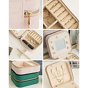 ilycase Velvet Jewelry Box,Travel jewelry Box organizer,Earring Organizer with Mirror,Jewelry Travel Case,travel jewelry box (Green)