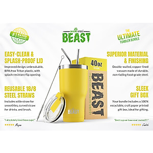 Beast 40 oz Tumbler Stainless Steel Vacuum Insulated Coffee Ice Cup Double Wall Travel Flask (Lemon)