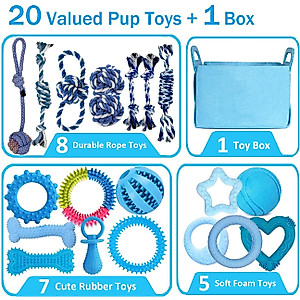 PawsAion 20 Pack Puppy Toys Set - Puppy Chew Toys for Teething, Interactive Dog Teething Toy for Small Breeds - Tough Rope Toys for Puppies, Cute Soft Rubber Toys Bundle for Teeting Pets