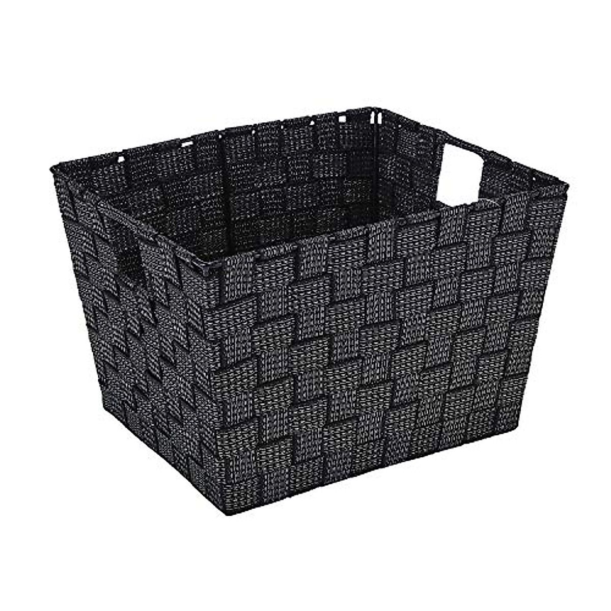Simplify Striped Woven Basket for Storage with Handles, Nursery, Playroom, Toys, Bedroom, Closet, Clothes, Office, Decorative Lurex Totes, Medium, Black/Silver