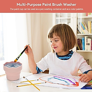 2Pcs Collapsible Paint Brush Washer, Portable Silicone Washing Bucket Brush Holder Cleaner Painting Water Cup for Watercolor Oil Painting(Pink)