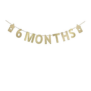 6 Months Banner, Fun Gold Glitter Paper Sign for Baby's 6 Months Old Birthday Party, Kid's 1/2 Birthday Party Decorations Supplies