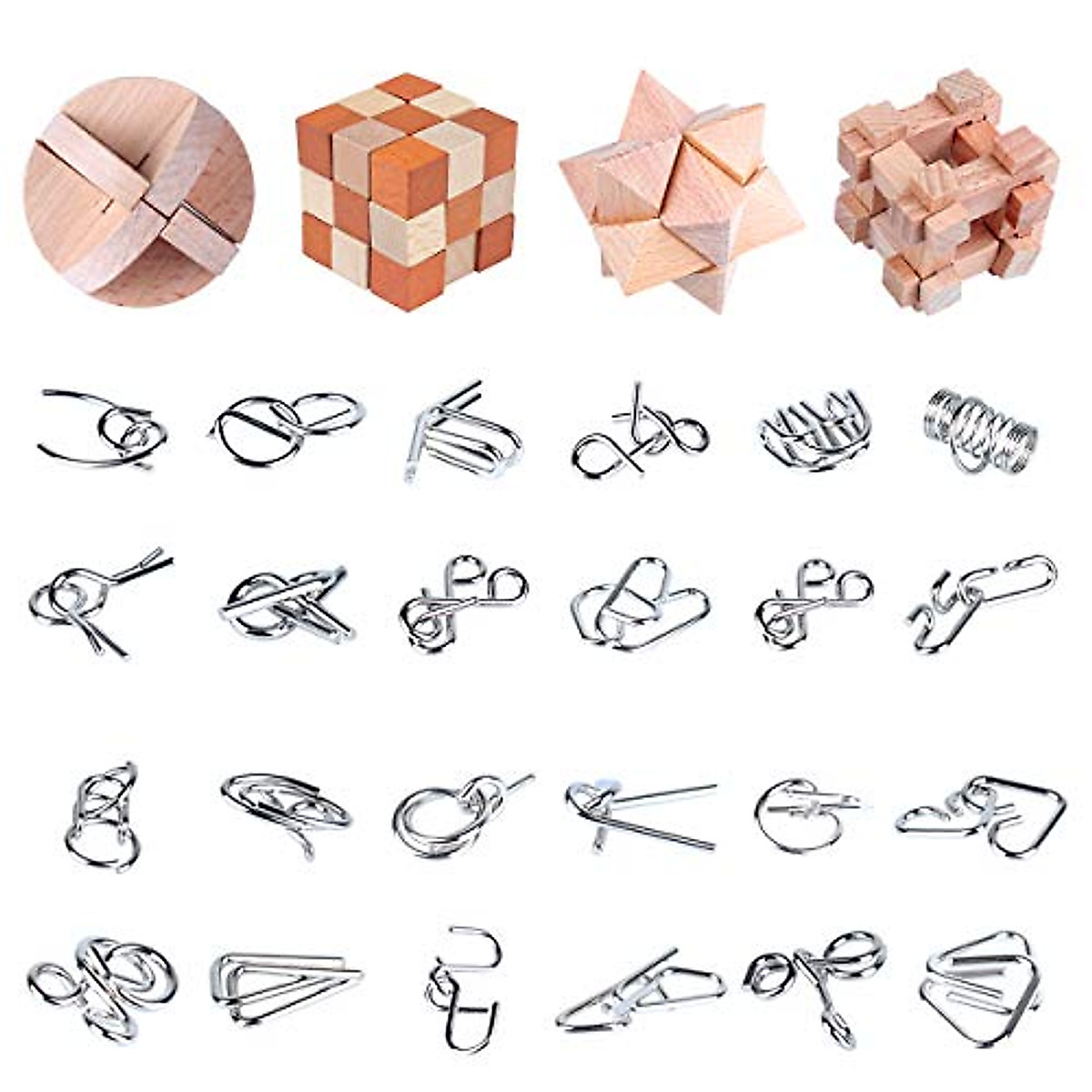 Brain Teaser Puzzle for Kids Adults Puzzle Games Wooden and Metal 3D Unlock Interlocking Puzzle Educational Toy 28Pcs